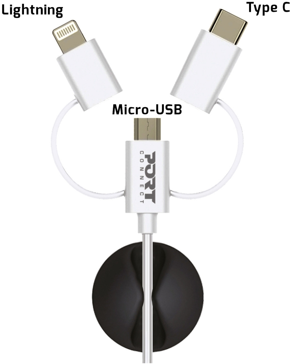 Monitor Cables - Port 3 in 1 cable - Lighting / Type-C / Micro USB - 1 ...